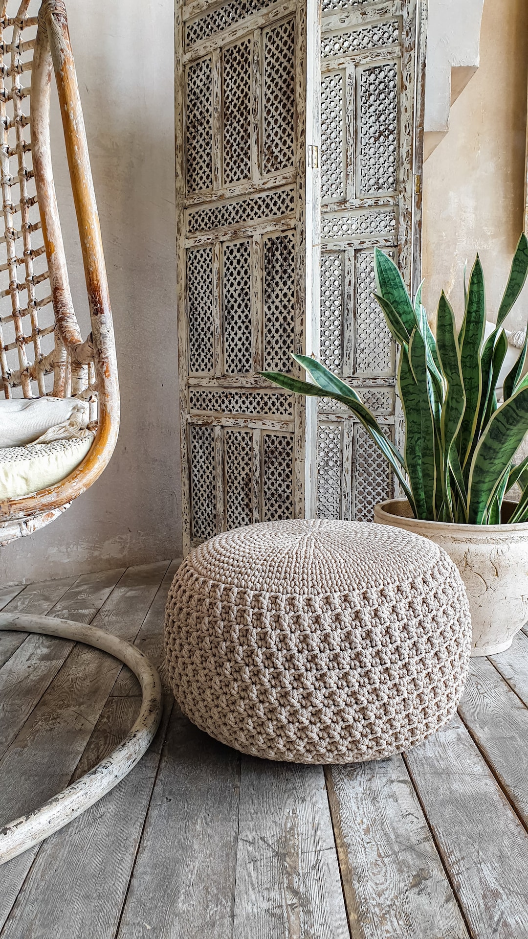 Pattern Crochet Pouf Cover From Cord or T-shirt Yarn, Round Pouf With ...