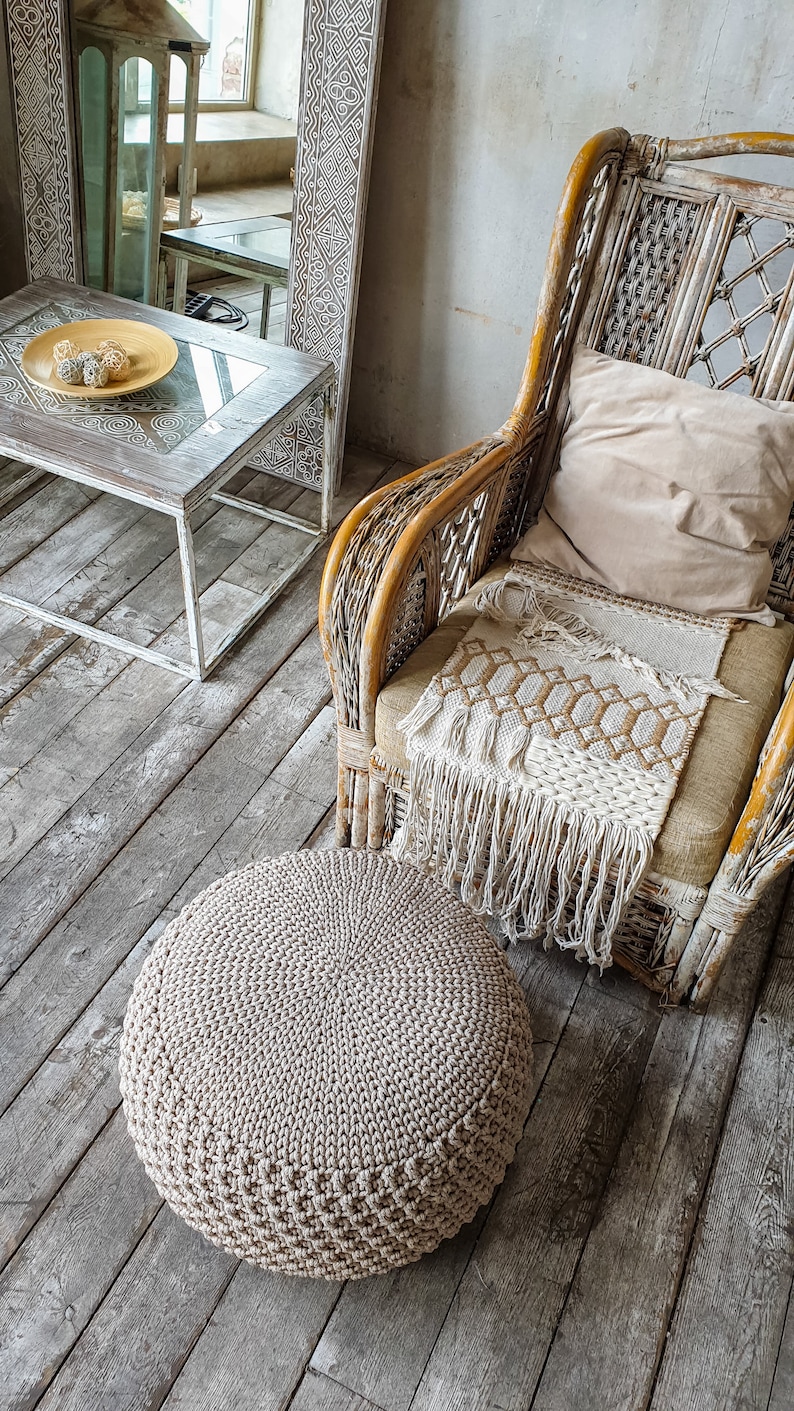 Pattern Crochet Pouf Cover From Cord or T-shirt Yarn, Round Pouf With ...