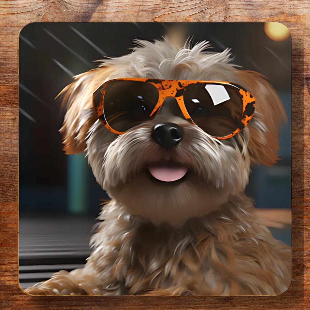 Coaster Set 4 Cute Dogs With Shades on Designs Digitally Printed Cork ...