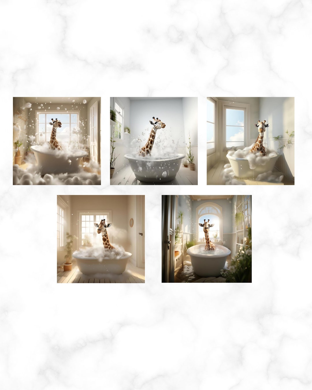 Fun, Cute Giraffes in Bath Tub Printable Wall Art/giraffe Picture ...