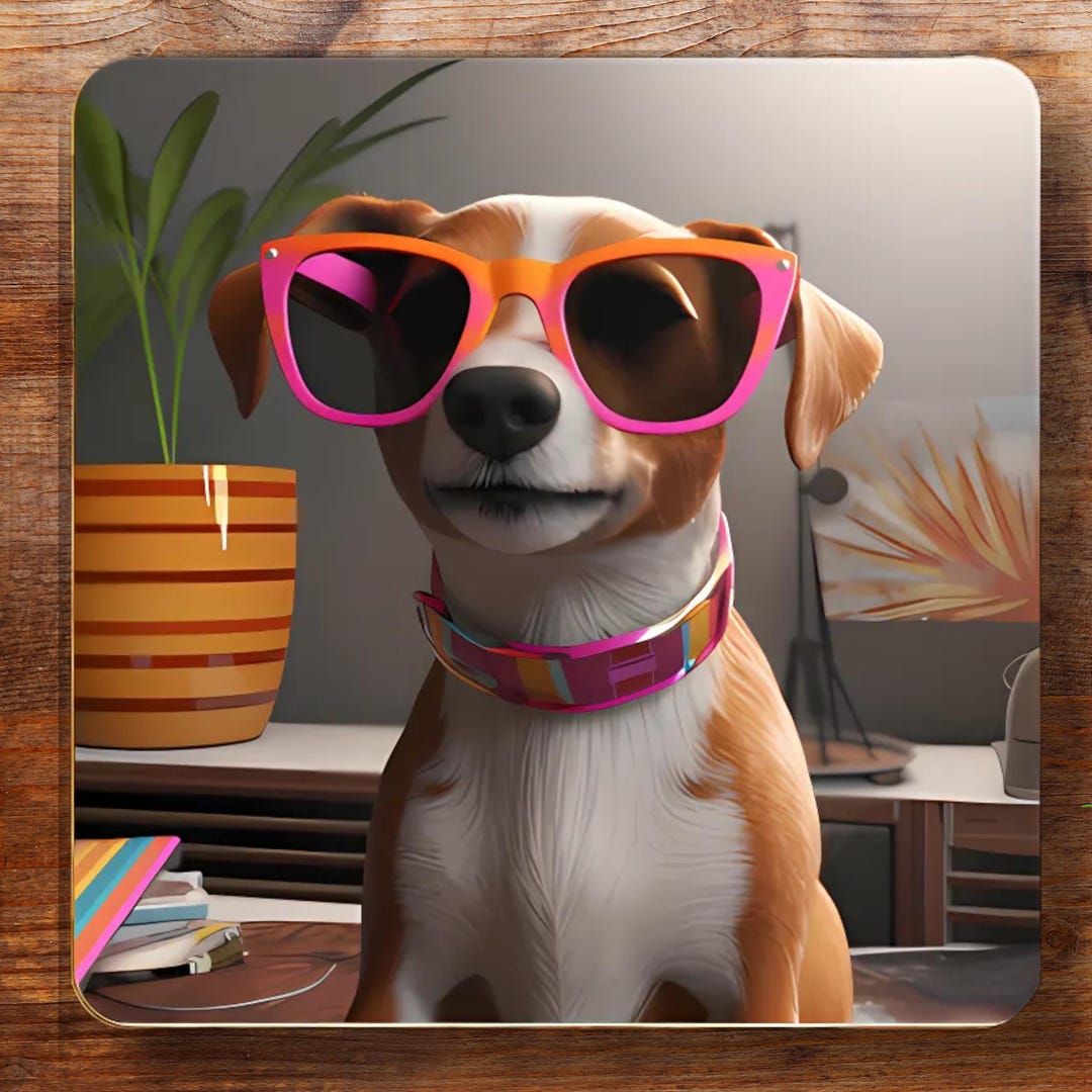 Coaster Set 4 Cute Dogs With Shades Designs Digitally Printed Cork ...