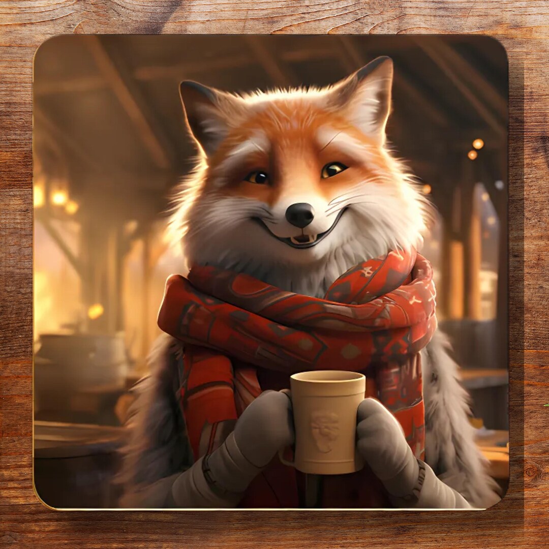 Coaster Set 4 Cute Fun Fox Designs Digitally Printed on Cork Drink ...