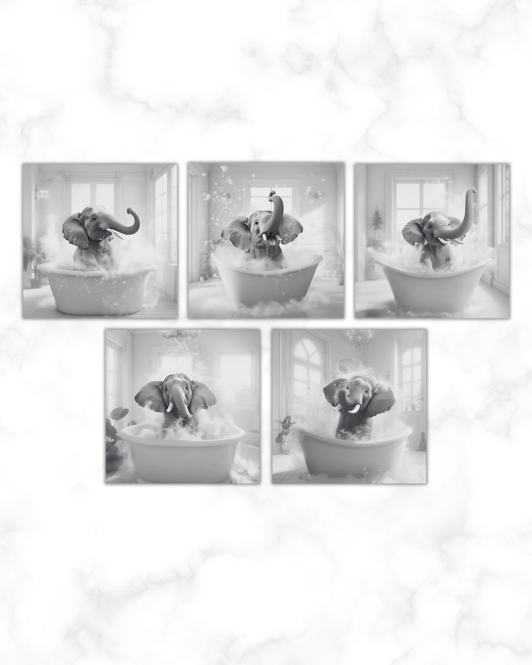Fun, Cute Elephants in Bath Tub Printable Wall Art/elephant Picture ...