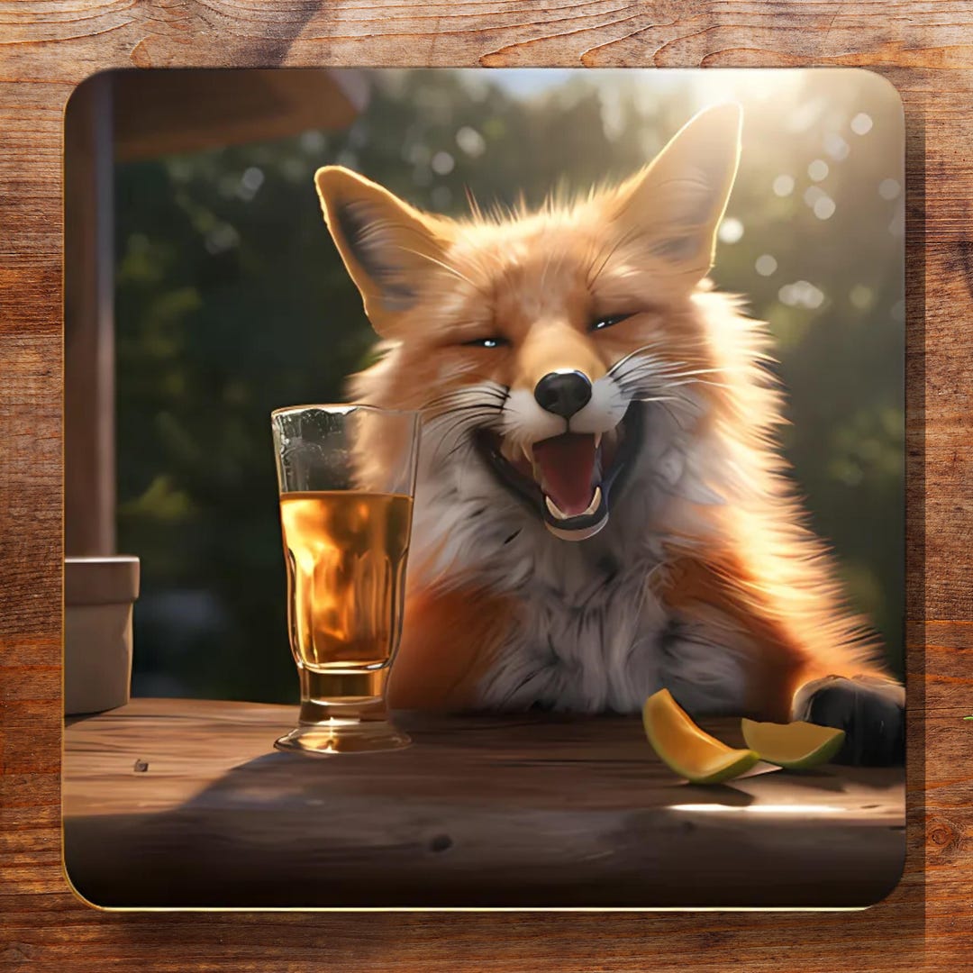 Coaster Set, 4 Cute Fun Fox Designs Digitally Printed on Cork Drink ...