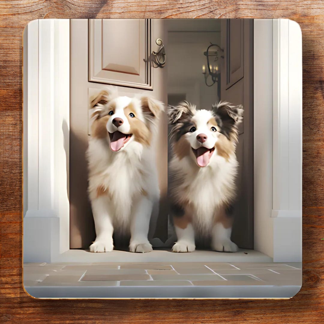 Coaster Set 4 Cute Puppy Designs Digitally Printed Cork Drink Coasters ...