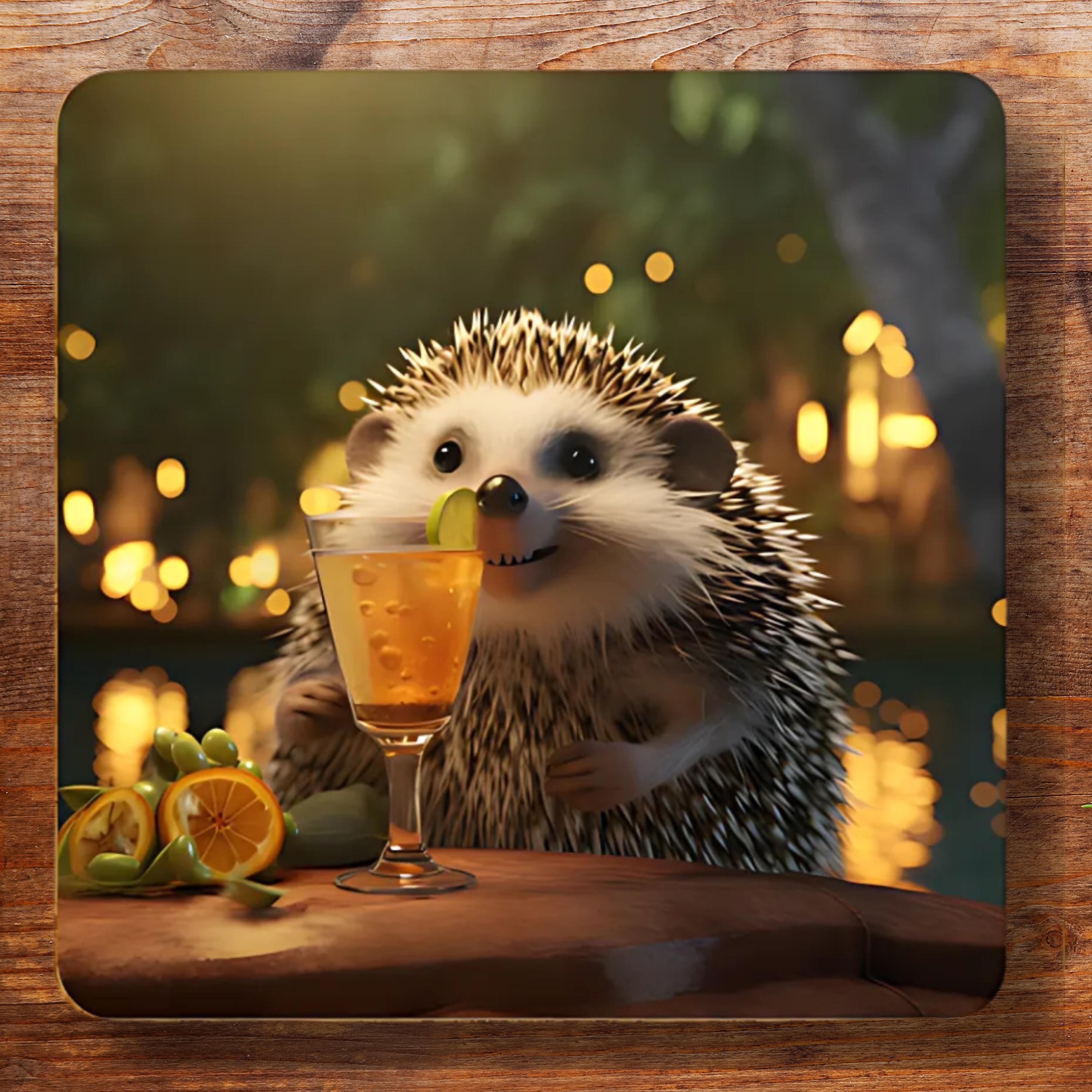 Coaster Set, 4 Cute Hedgehog Designs Digitally Printed on Cork Drink ...