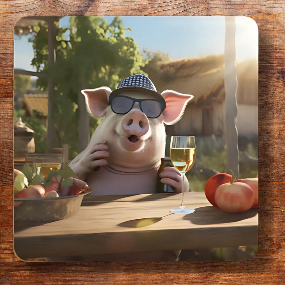 Coaster Set, 4 Funny Pig Designs Digitally Printed on Cork Drink ...
