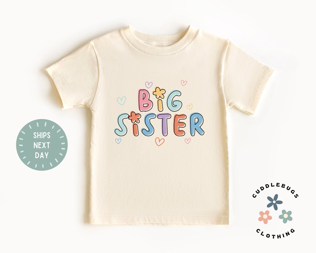 Big Sister Toddler Shirt - Big Sis Rainbow Hearts Tee - Promoted to Big Sister Shirt - Sibling ...