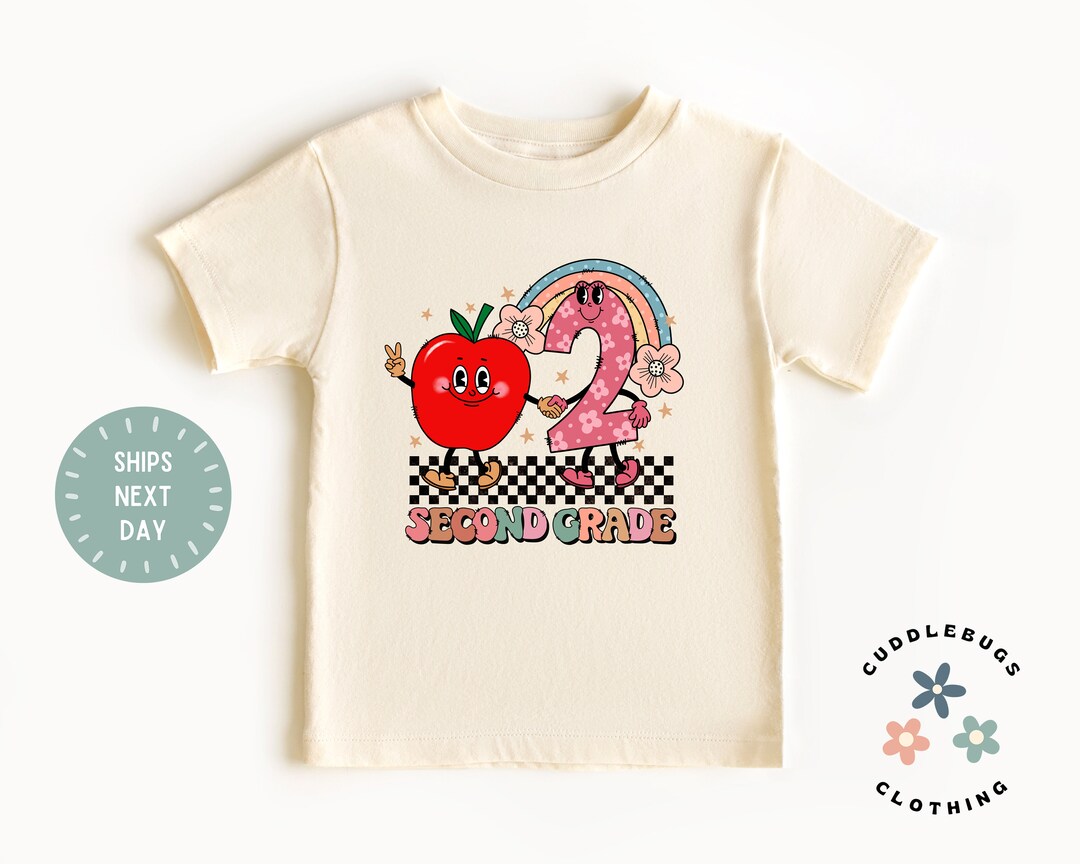 Second Grade Shirt - Retro Rainbow Apple First Day of Second Grade ...