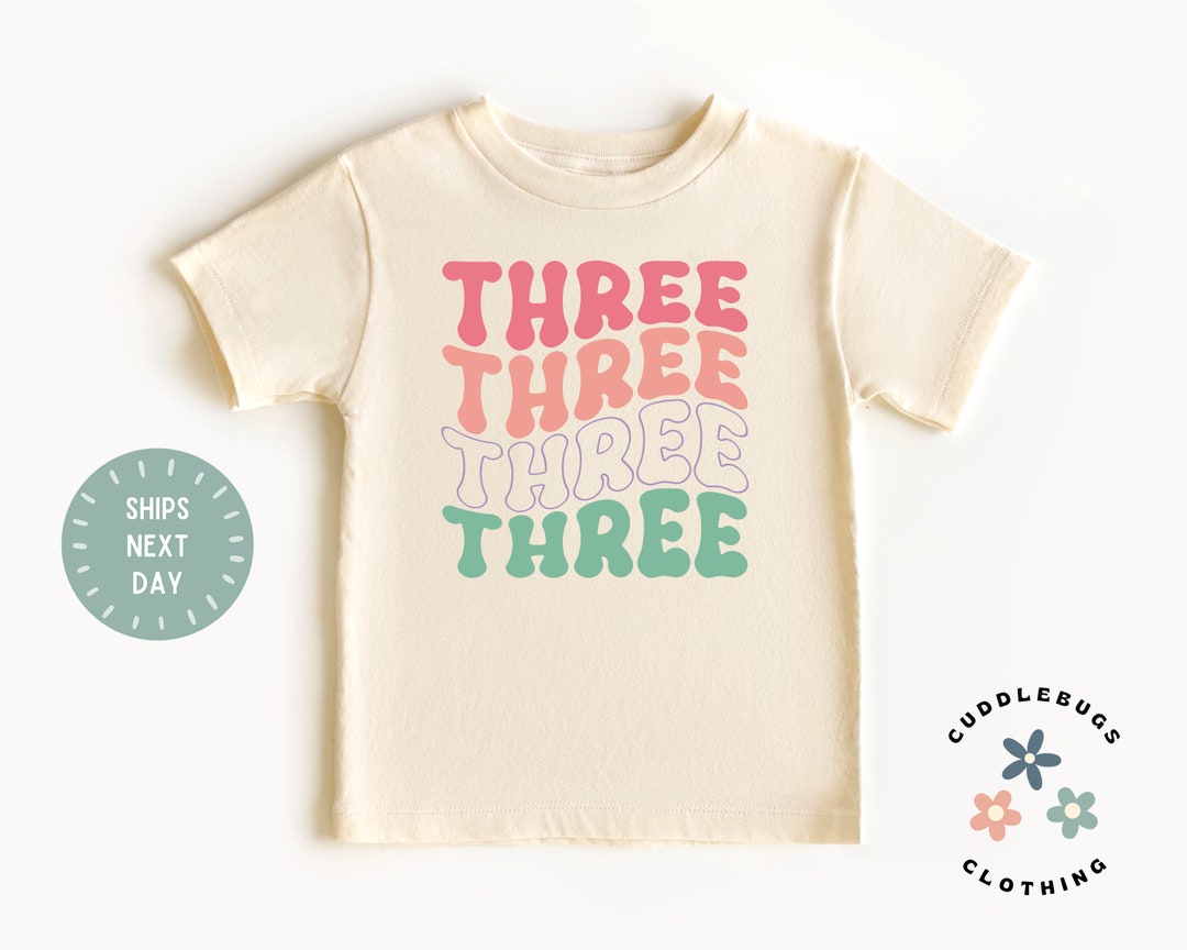 Three Girls Birthday Tee - Retro Rainbow Third Birthday Shirt - Girl Third Birthday Top - Three ...