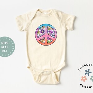 Peace Sign Kids Tee - Colorful Retro Boho Hippie Peace Sign Girls Shirt ...