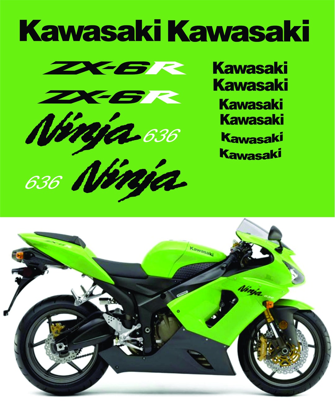 Kawasaki Ninja 636 Zx-6r 2006 2008 Decal Sticker Set Black and White - Etsy