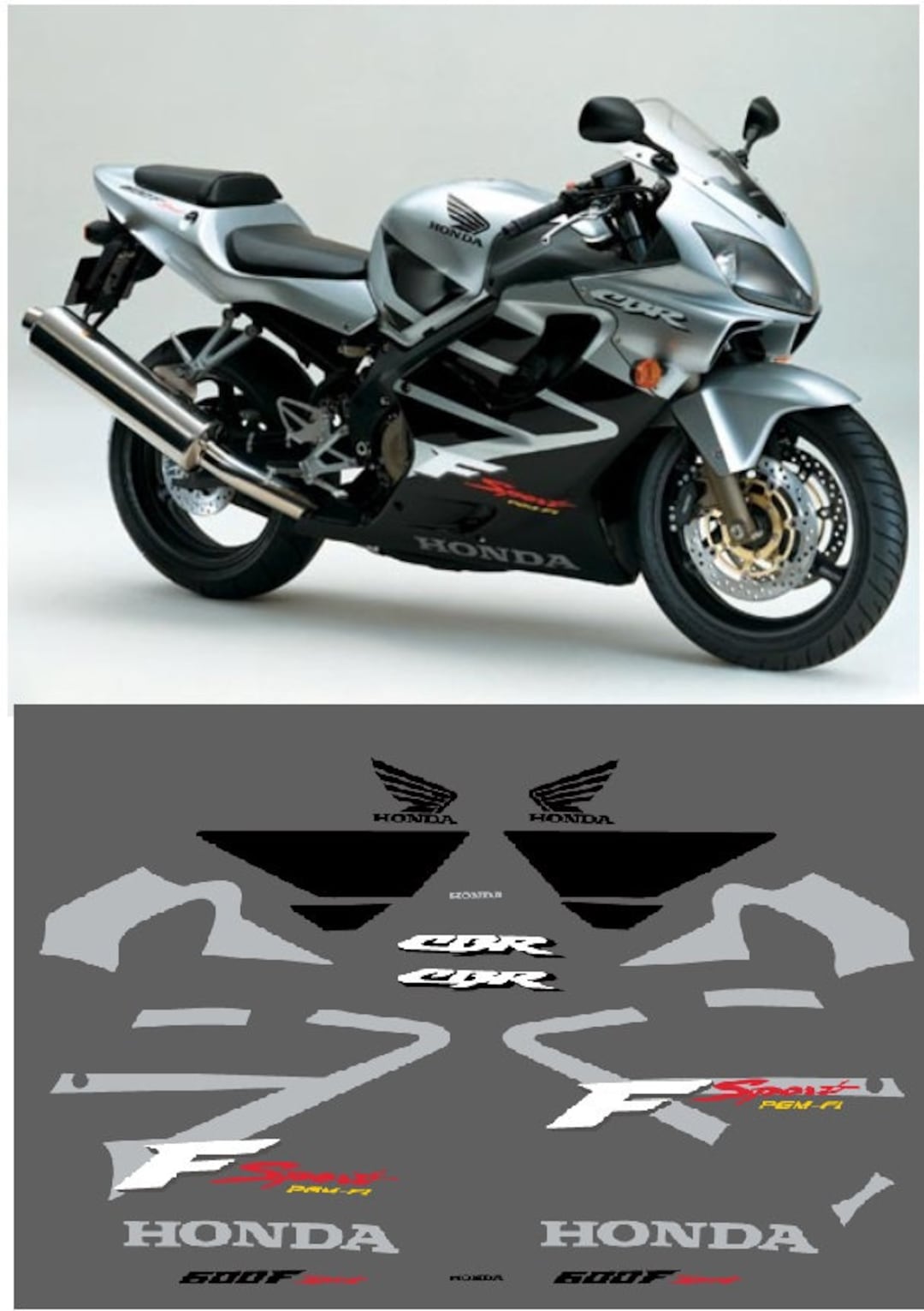 Honda CBR 600F Sport 2001 Decal Set Stickers Silver Black - Etsy