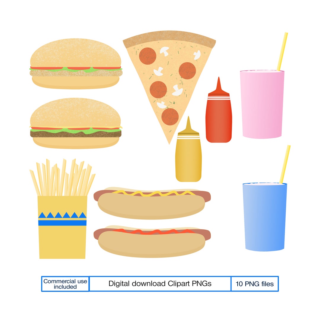 Fast Food Clipart Set, Food and Drink Bundle, Burgers, Hotdogs, Chips ...