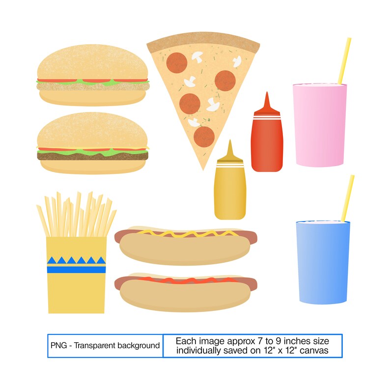 Fast Food Clipart Set, Food and Drink Bundle, Burgers, Hotdogs, Chips ...