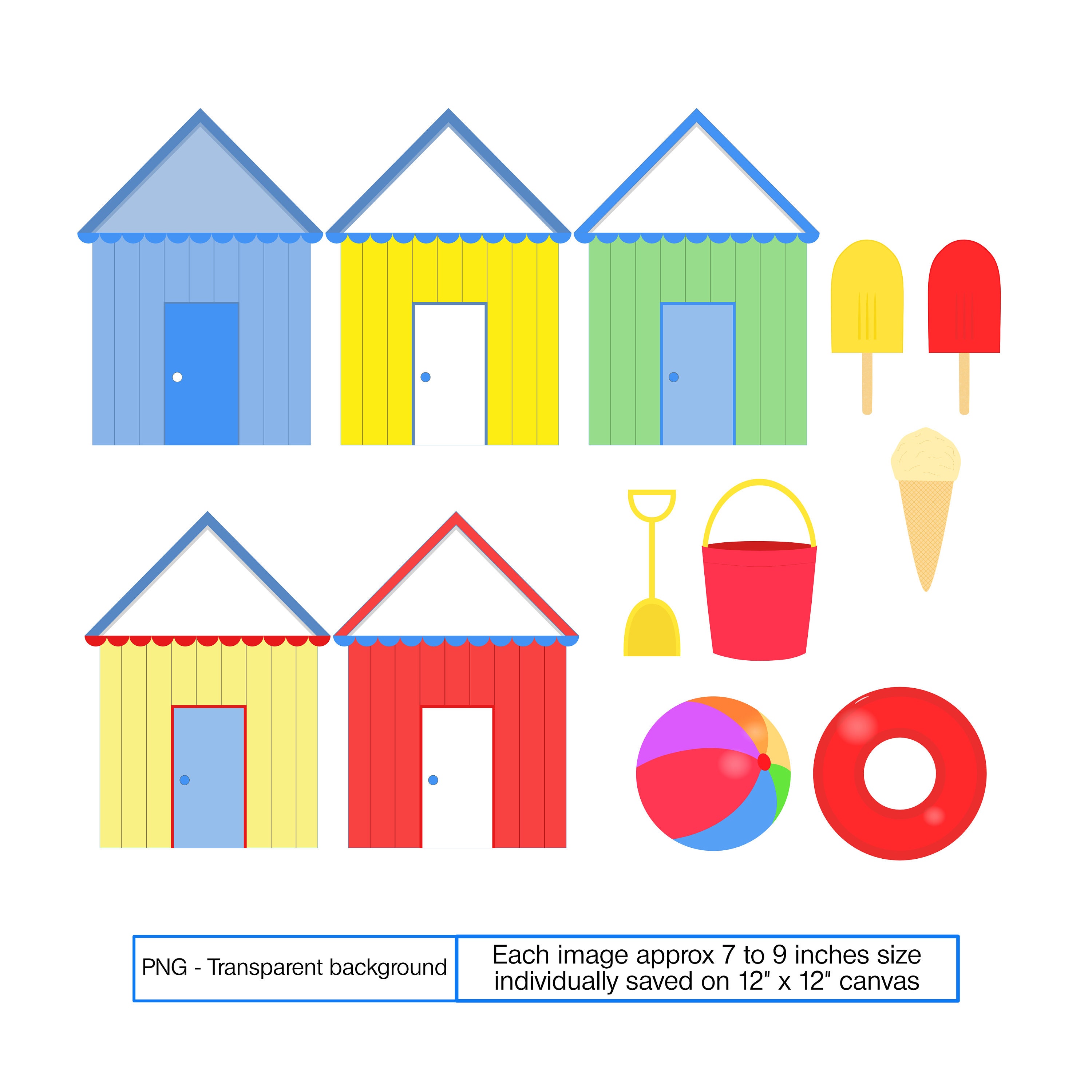 Beach Clipart, Beach Huts, Beach Ball, Ice Creams, Bucket and Spade ...