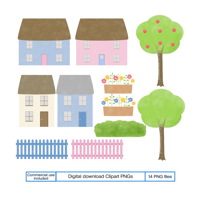 Cottages Clipart, Houses Clipart, Cute Cottages Set, Watercolour Houses ...