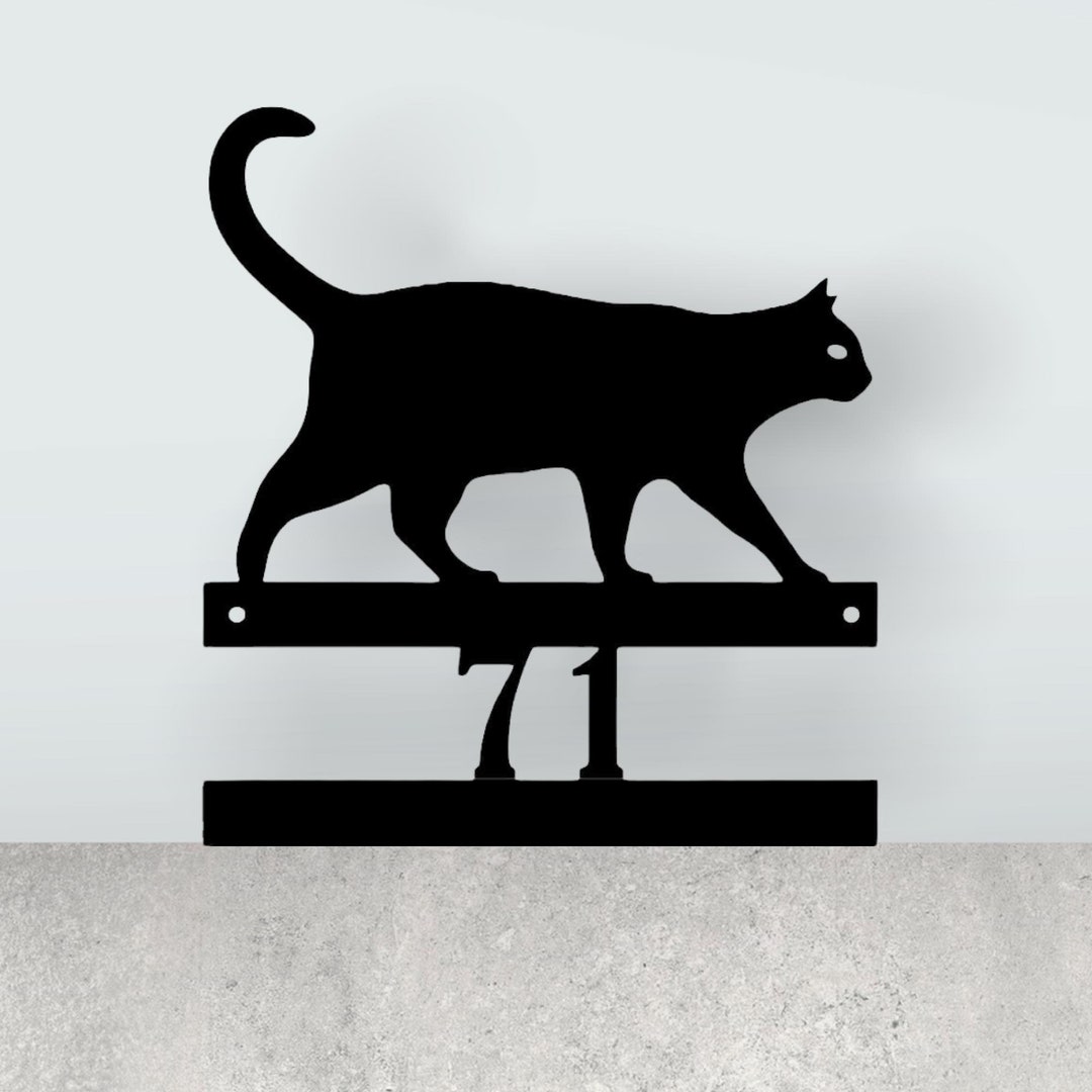 Walking Cat House Number Sign, Personalised Metal Wall Art, Cat ...