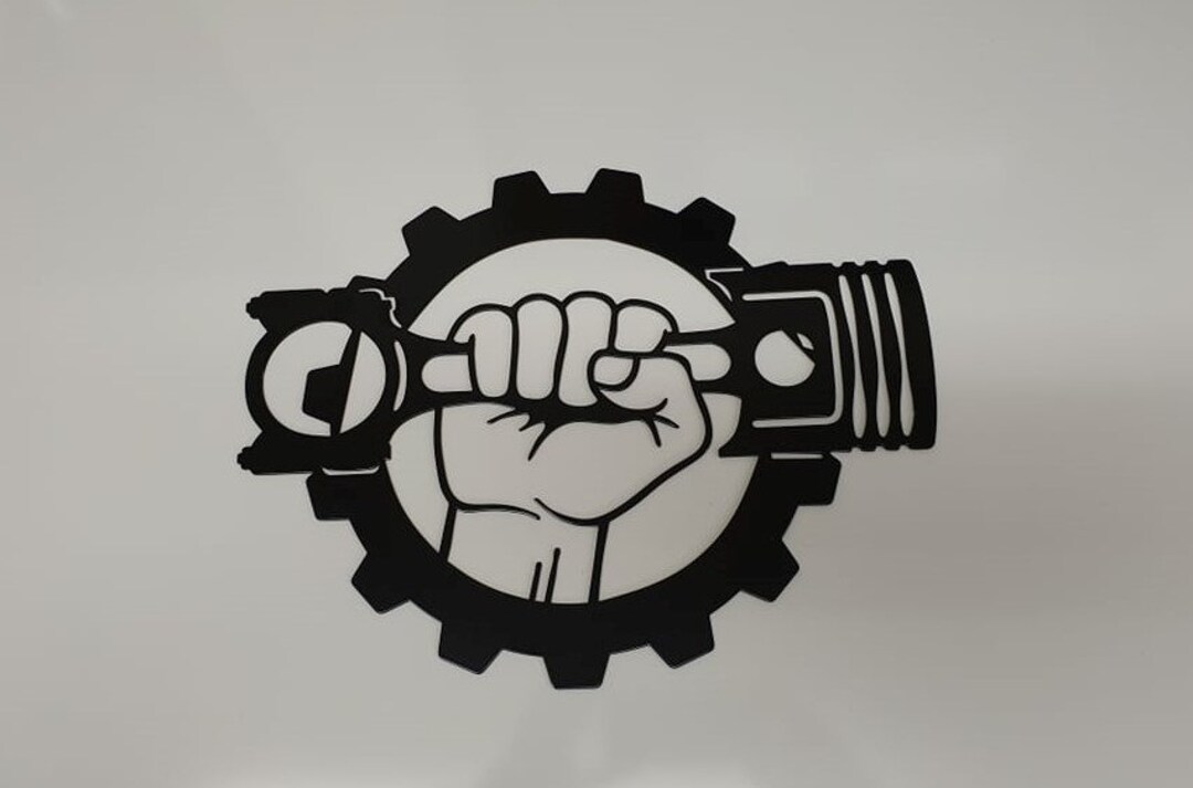 Fist & Piston Cog Metal Wall Art Sign Made From 2mm Steel, Mancave ...