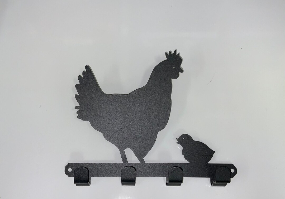 Silhouette of a Hen & Chick Metal Lead Holder / 4 Hooks Made From 2mm ...