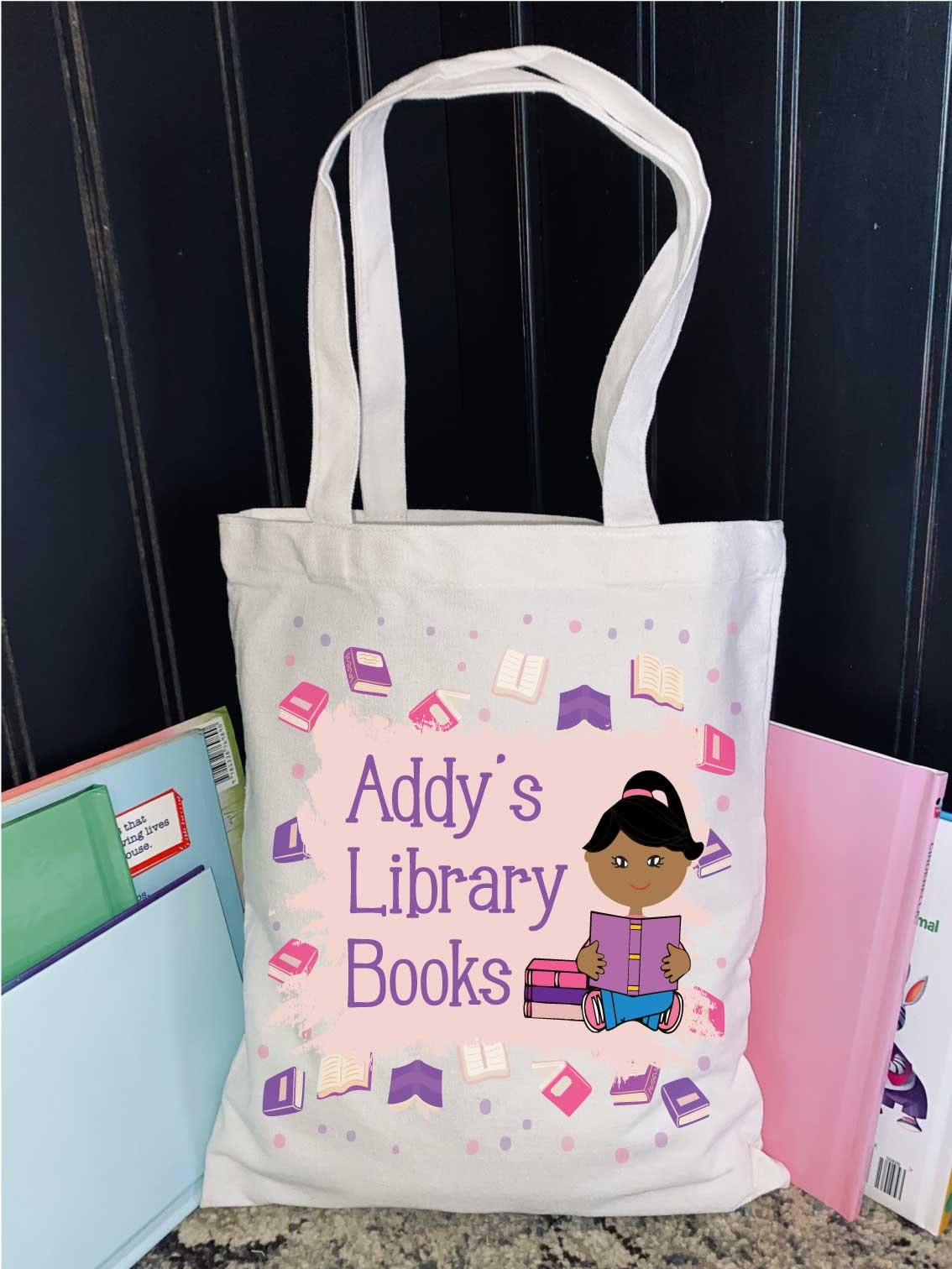 Girls Library Tote Bag | Personalized Library Bag | Custom Book Bag ...