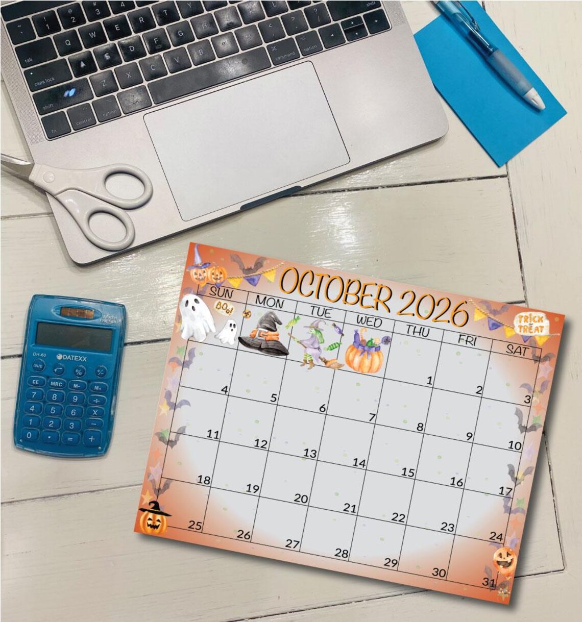 October 2026 Watercolor Calendar | Halloween Theme (digital Download ...