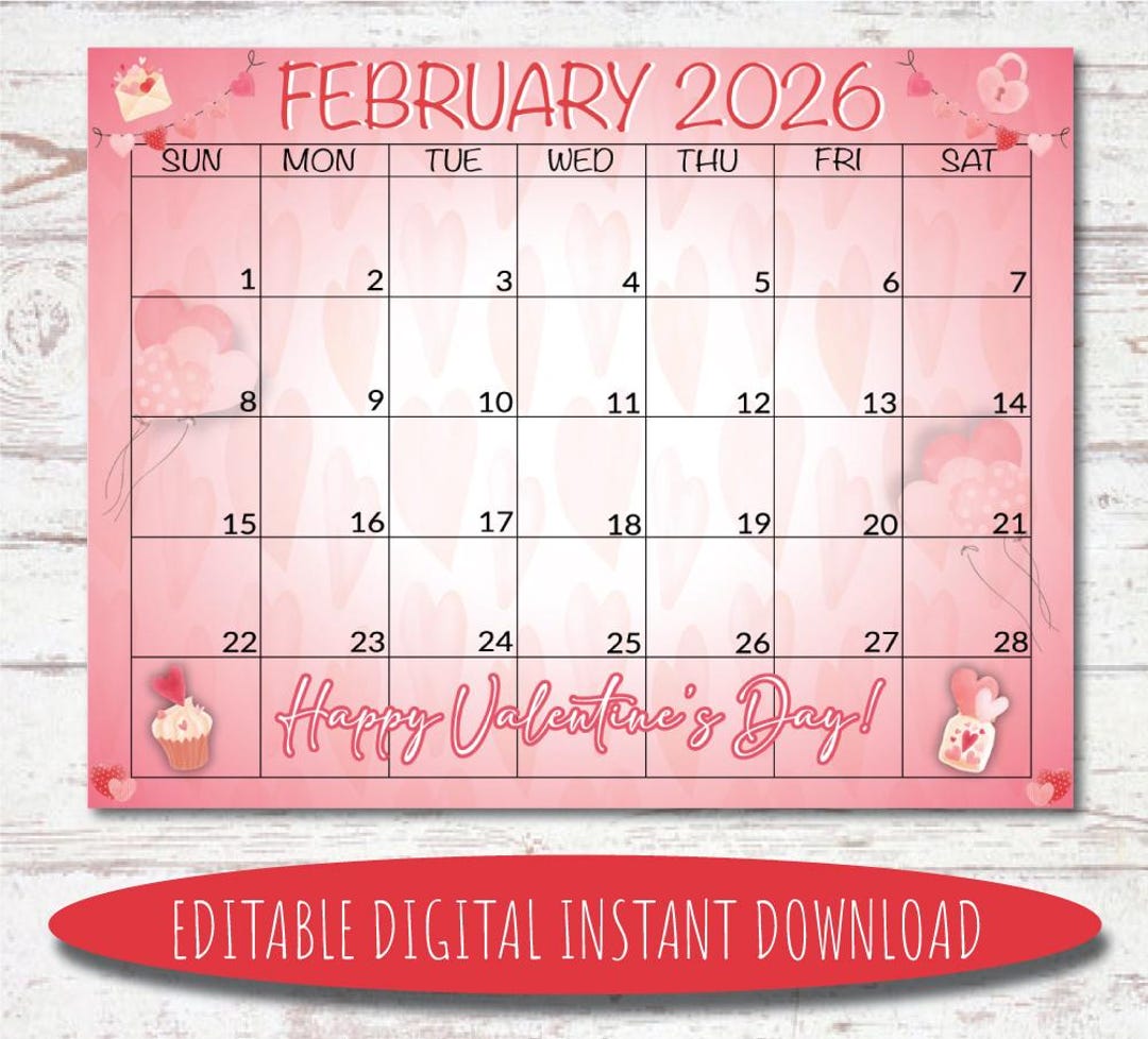 Watercolor February 2026 Calendar | Valentine's Day Printable (digital ...