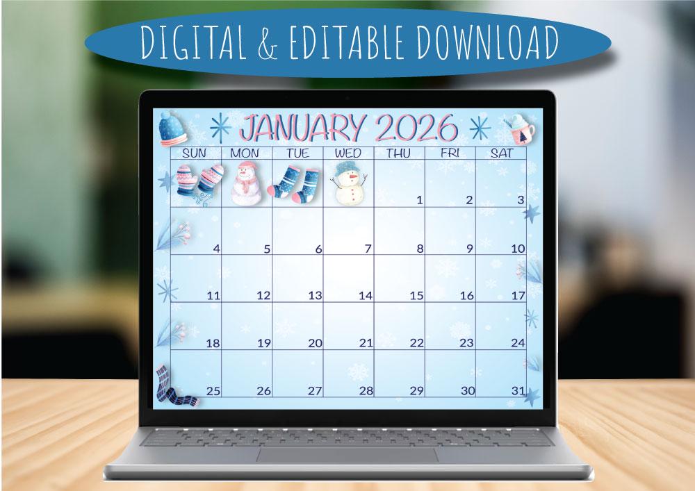 Watercolor January 2026 Calendar | Editable, Printable (digital ...
