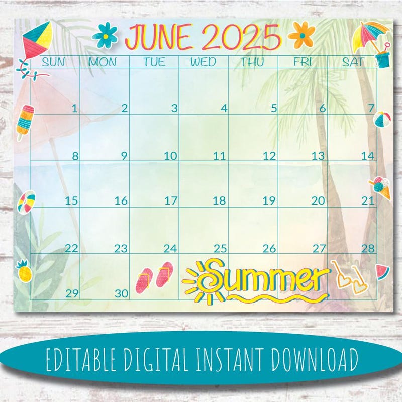 June 2025 Calendar Printable - Etsy
