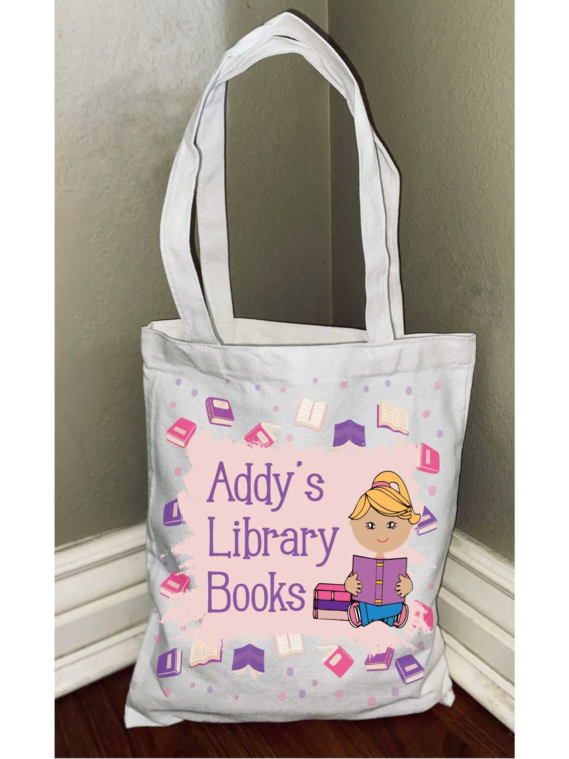 Girls Library Tote Bag | Personalized Library Bag | Custom Book Bag ...