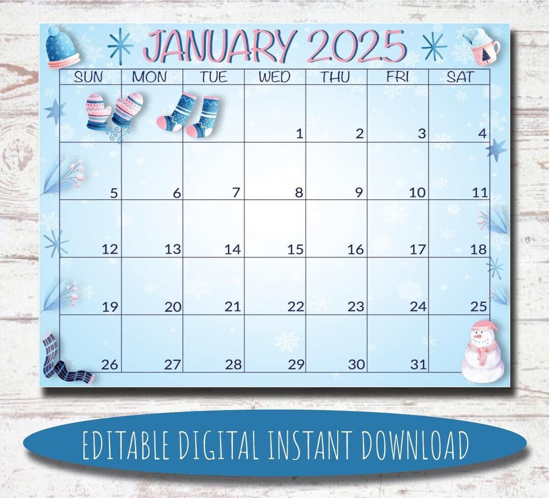 Editable January 2025 Calendar | Digital Calendar | Printable Calendar ...
