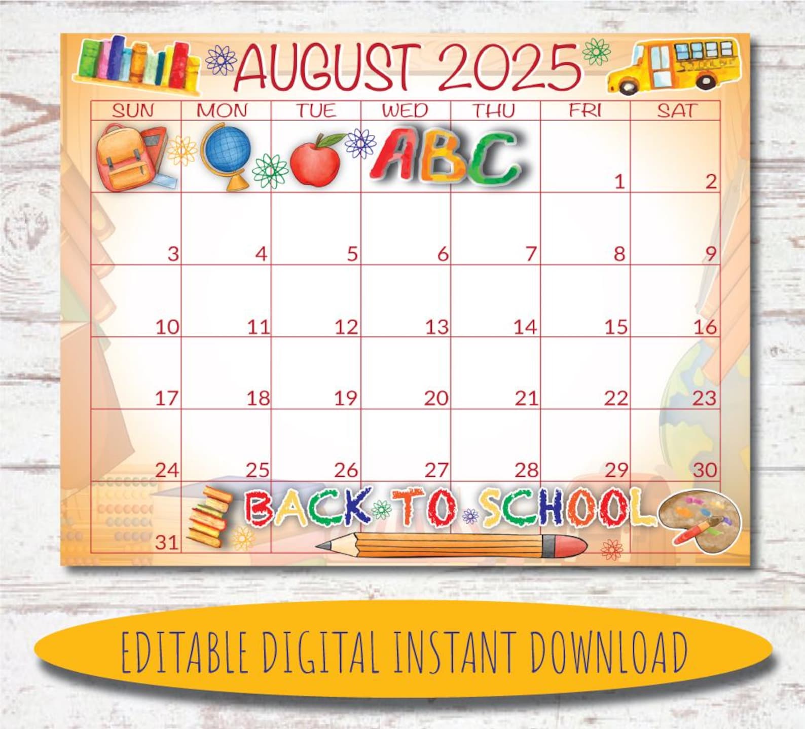 Editable August 2025 Calendar | Digital Calendar | Printable Calendar ...