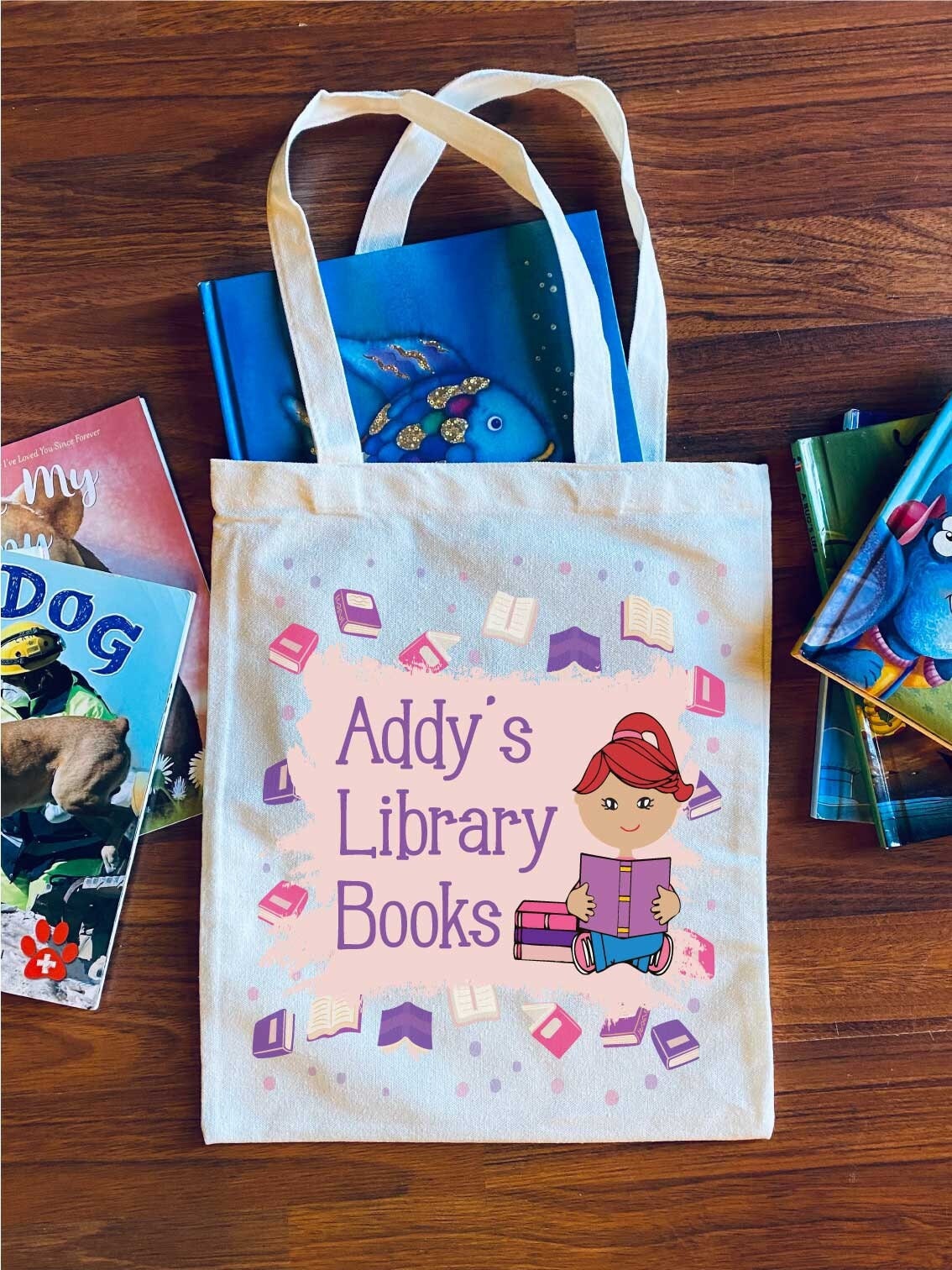 Girls Library Tote Bag | Personalized Library Bag | Custom Book Bag ...