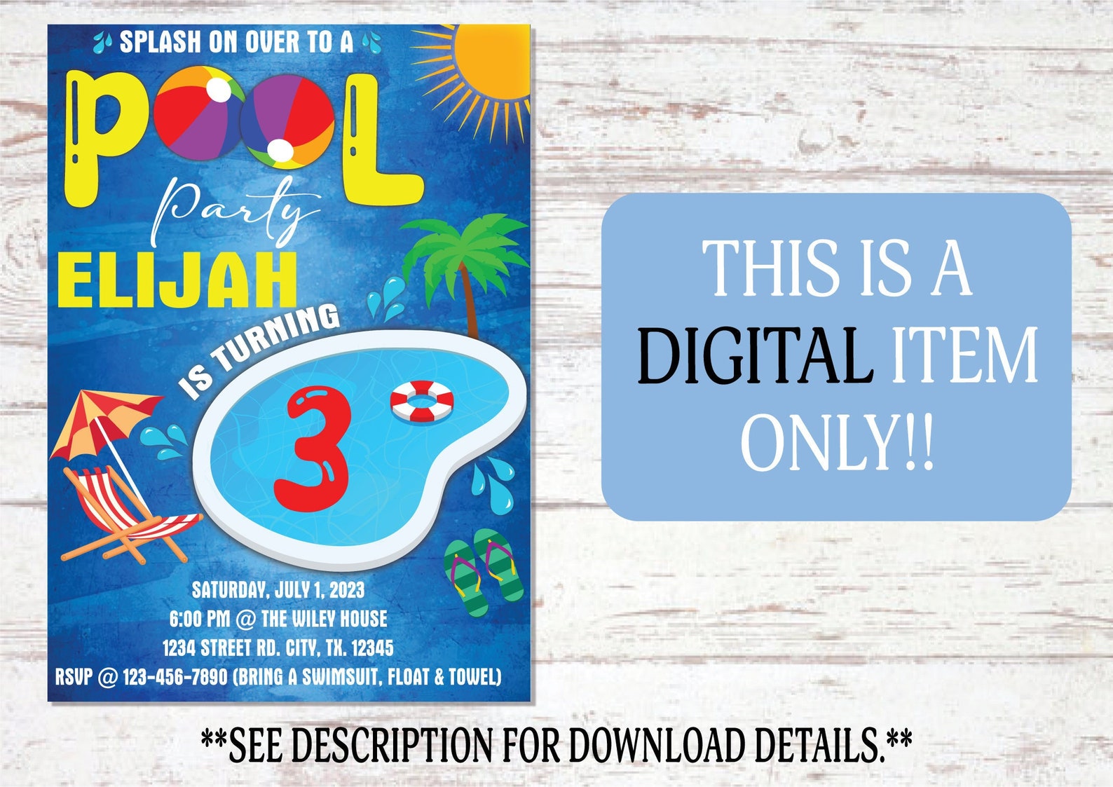 Pool Party Invite | Pool Invitation | Pool Party Invitation | Pool ...