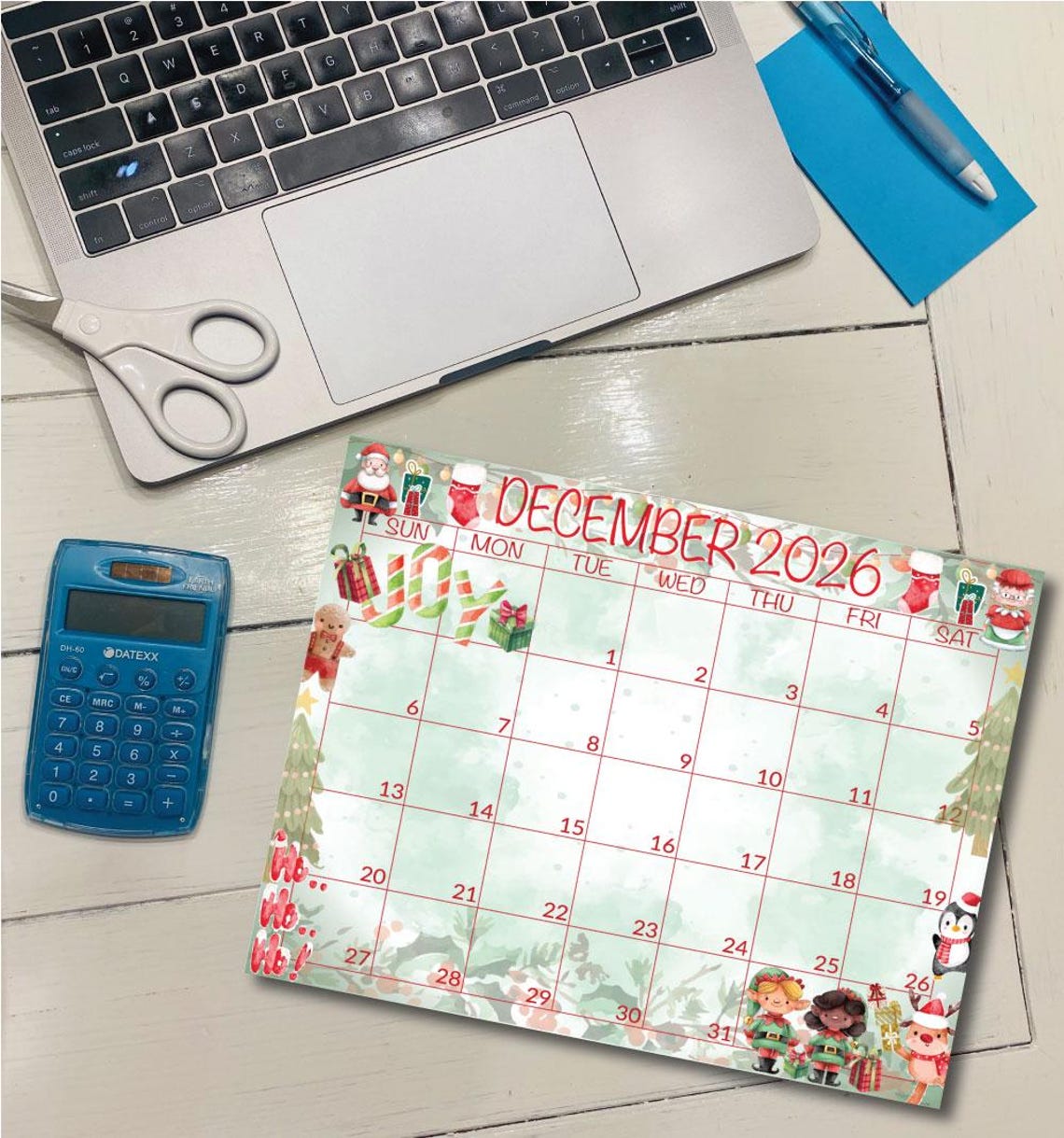 Watercolor December 2026 Calendar | Editable, Printable (digital ...