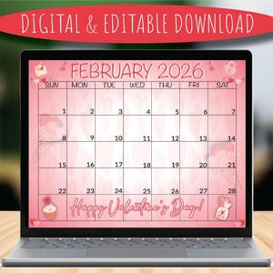 Watercolor February 2026 Calendar | Valentine's Day Printable (digital ...
