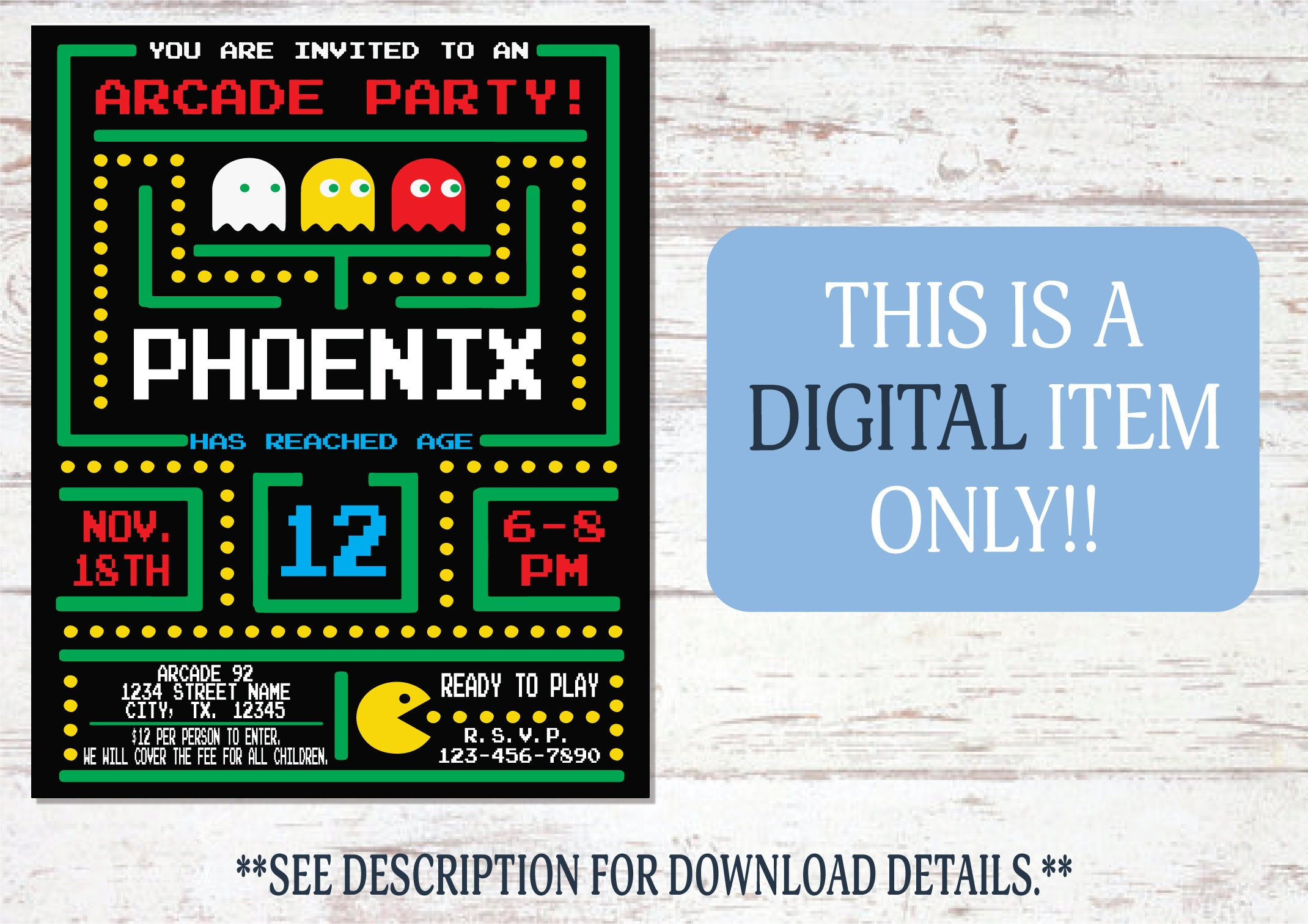 Arcade Party Invite | Arcade Invitation | Video Game Party Invitation ...