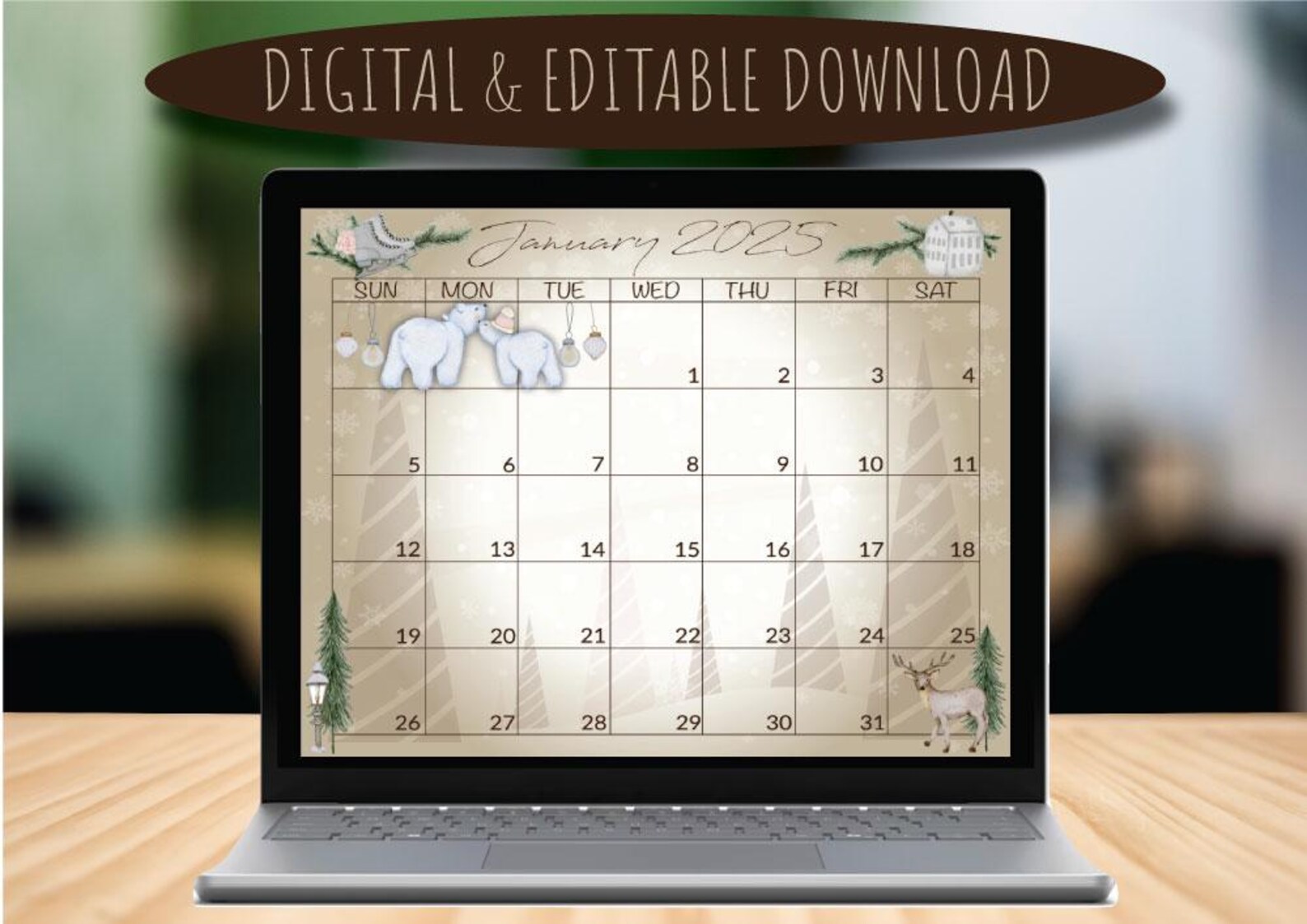 Editable January 2025 Neutral Calendar | Digital Calendar | Printable ...