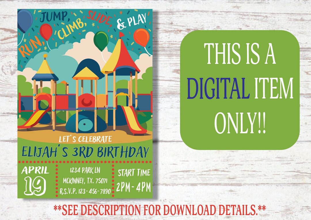 Colorful Park Invitation | Park Party Invitation | Playground Party ...