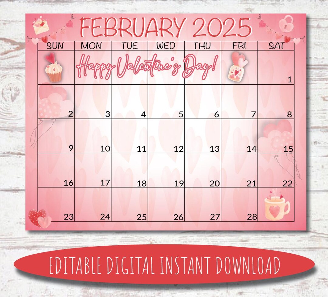 Editable February 2025 Calendar | Digital Calendar | Printable Calendar ...