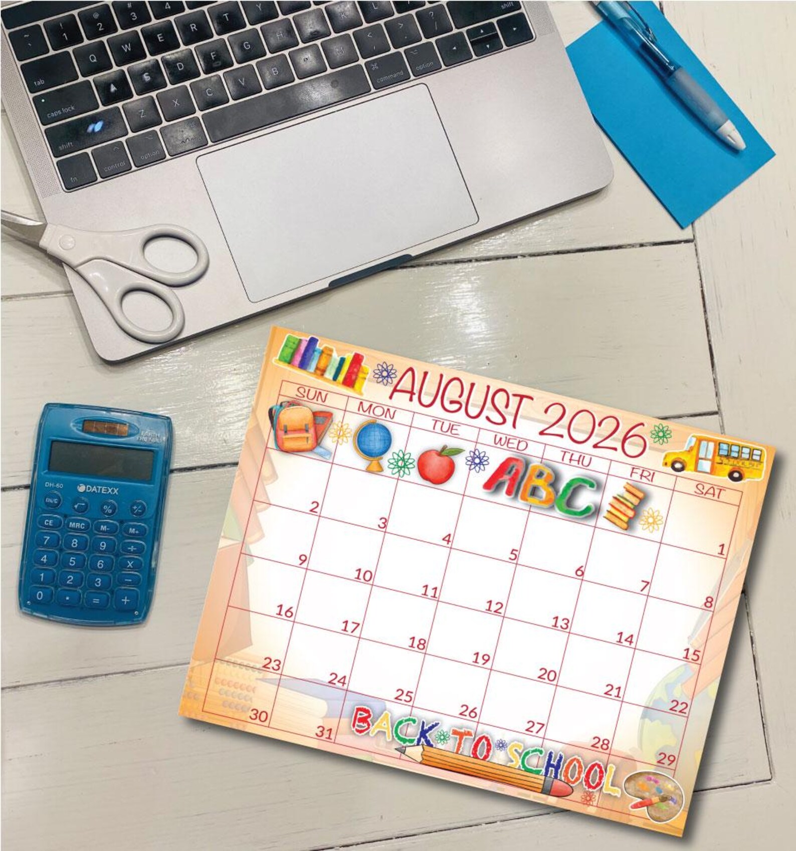Editable August 2026 Calendar | Watercolor Back to School (digital ...