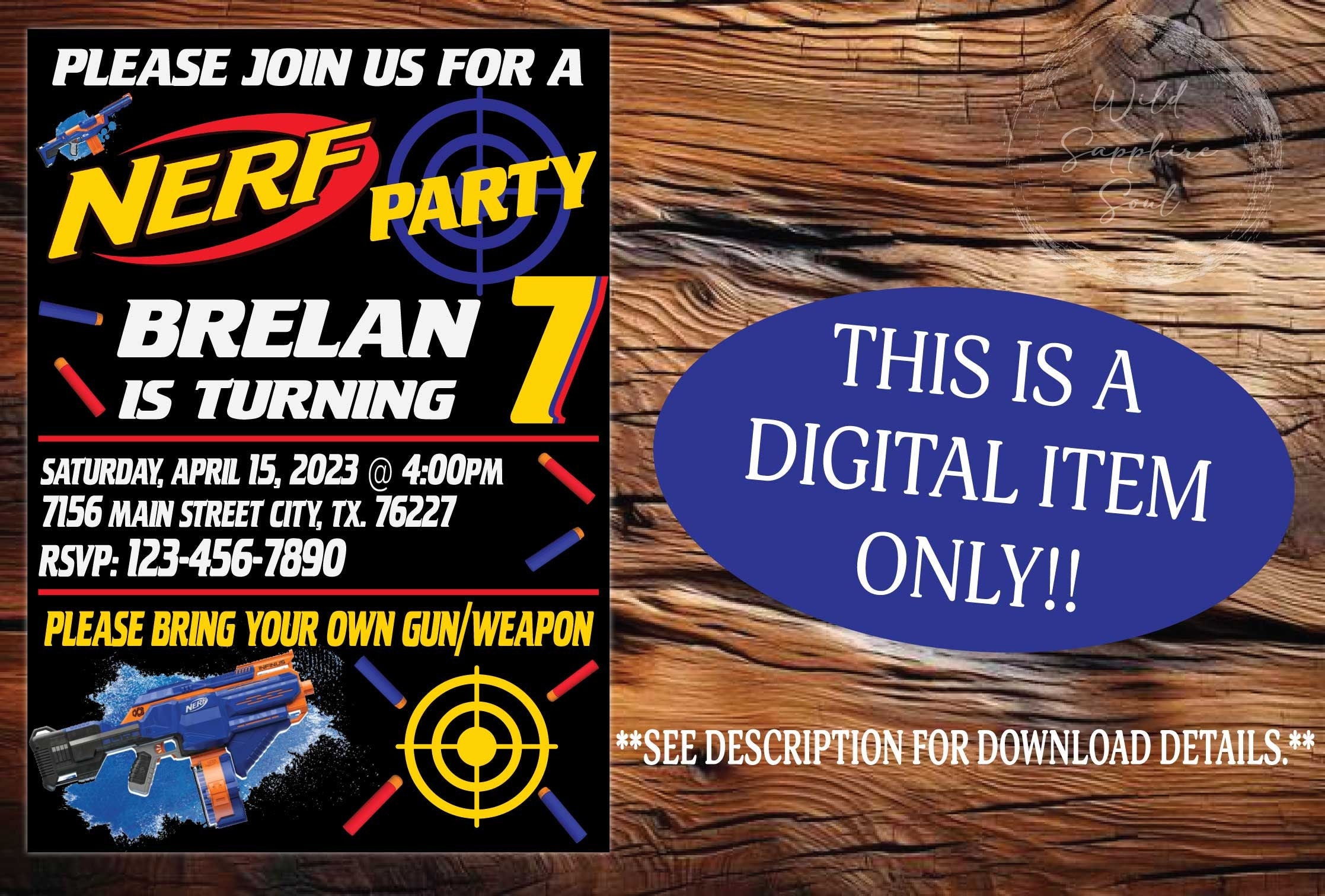 Nerf Party Invitation | Nerf Birthday Invitation | Digital Invitation - Etsy