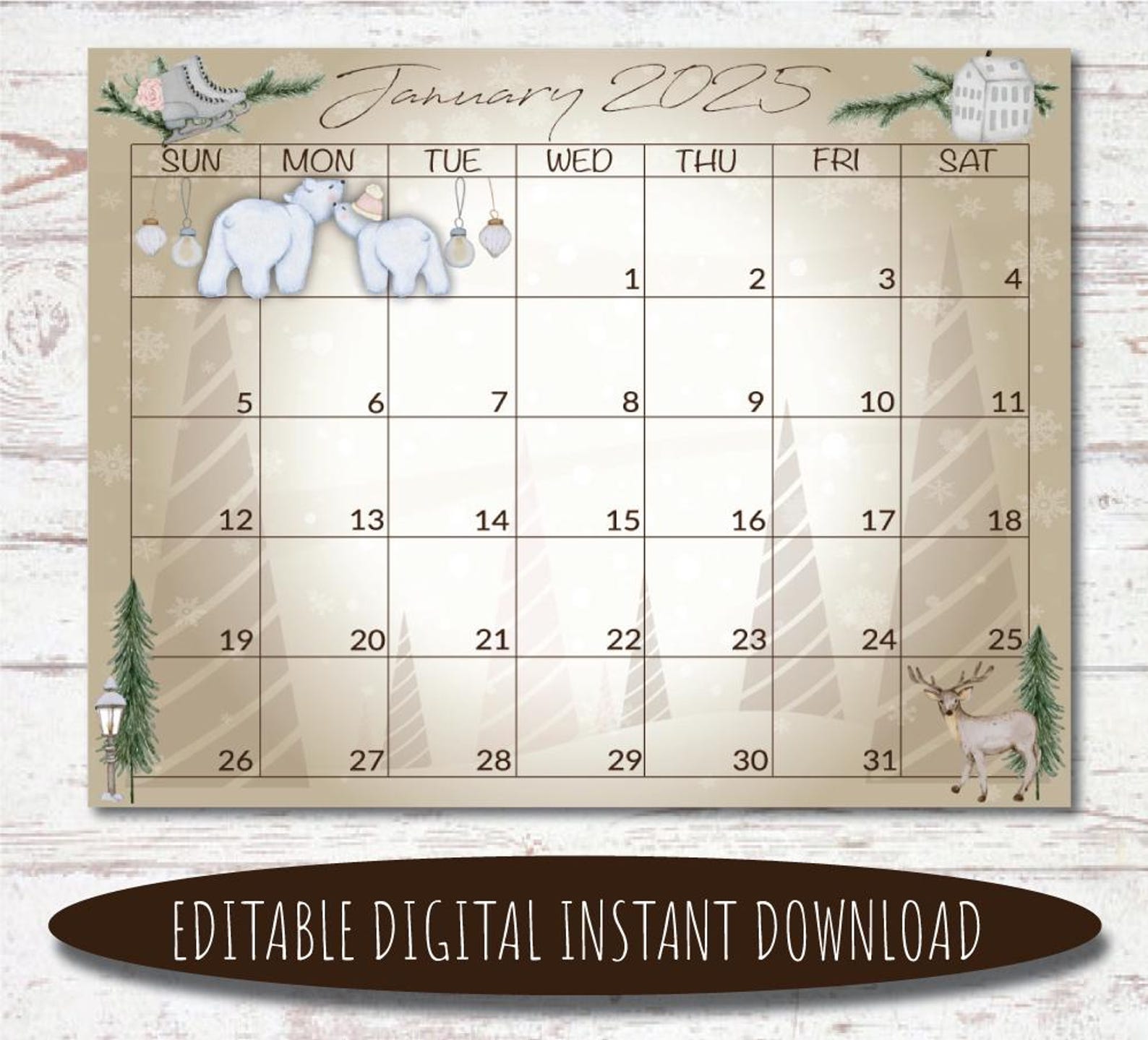 Editable January 2025 Neutral Calendar | Digital Calendar | Printable ...