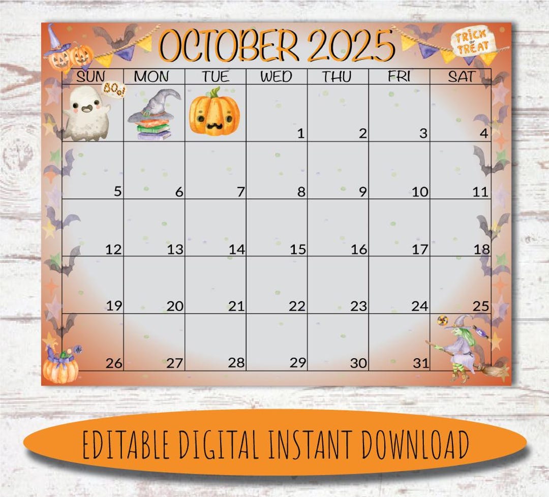 Editable October 2025 Calendar | Digital Calendar | Printable Calendar ...