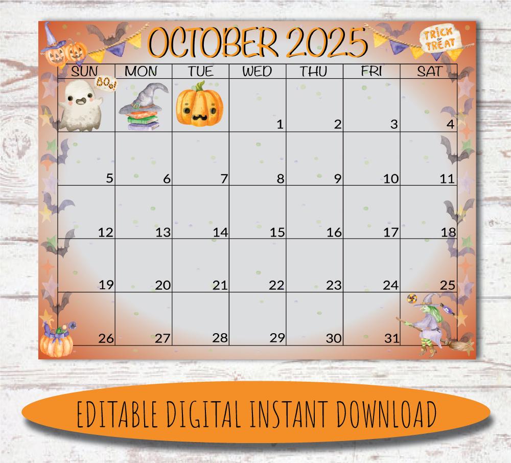 Editable October 2025 Calendar | Digital Calendar | Printable Calendar ...