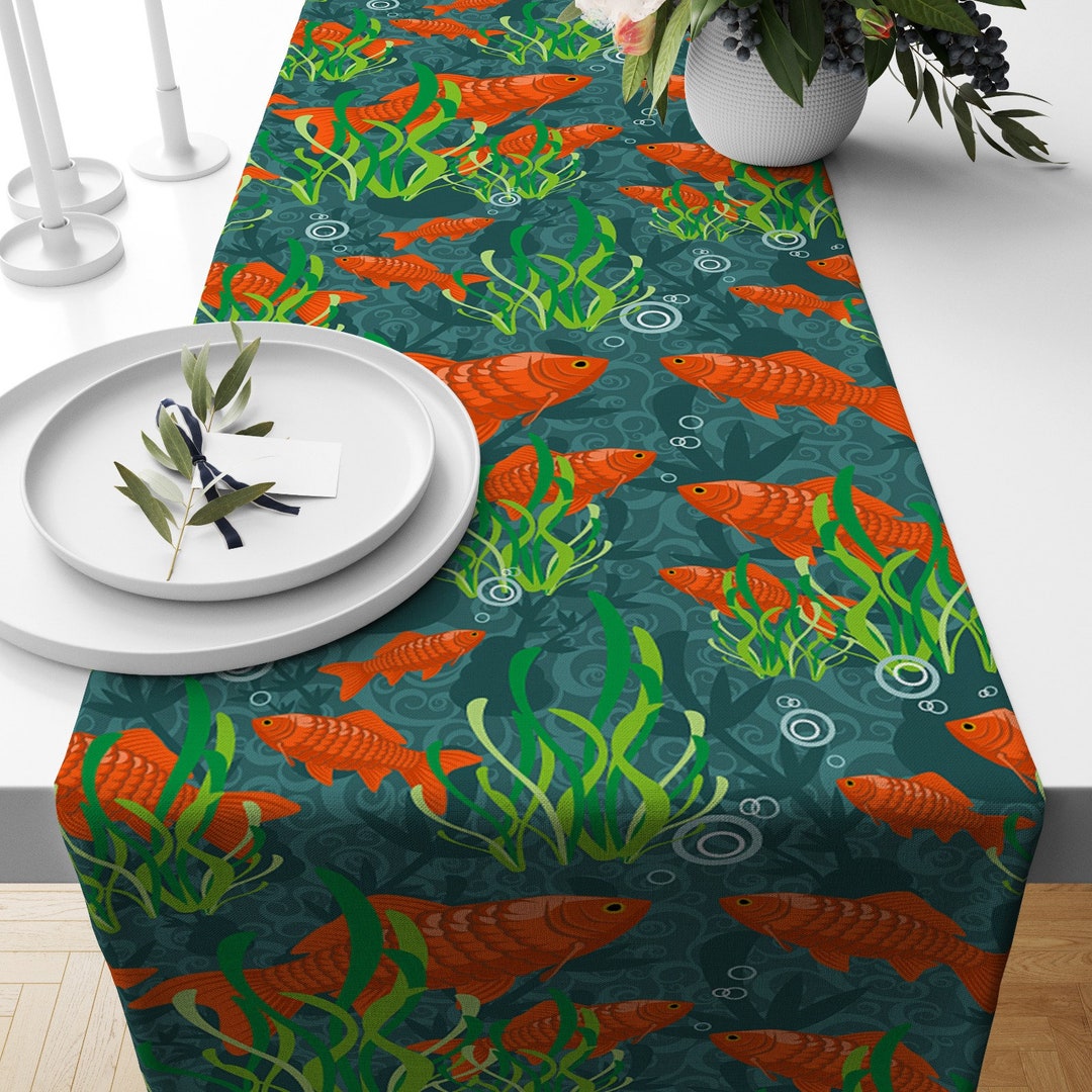 Koi Fish Table Runner, Ocean Theme Dining Decor, Aquatic Animal ...