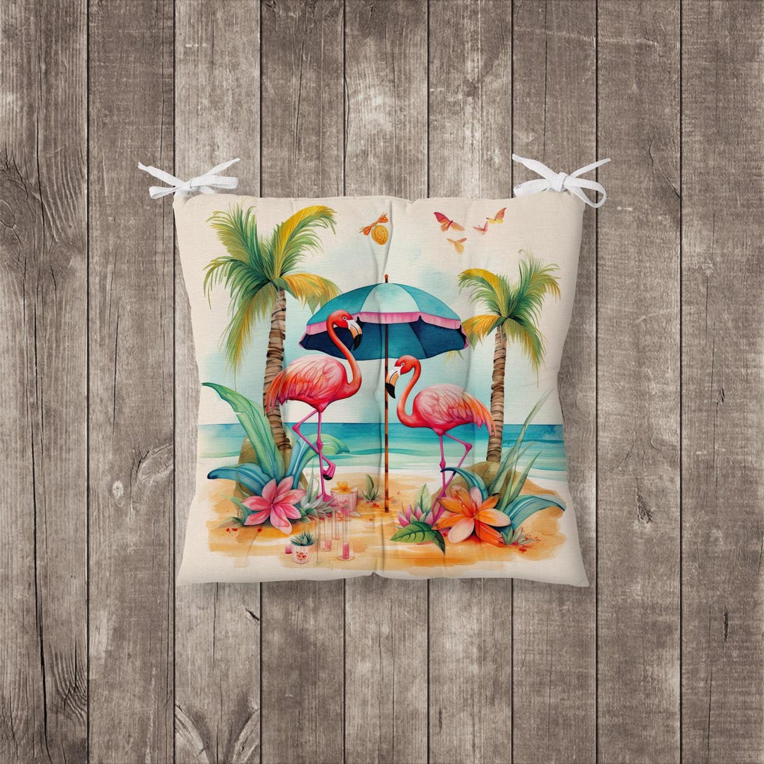 Flamingo Patterned Chair Cushion,nautical Square Chair,tropical Decor ...