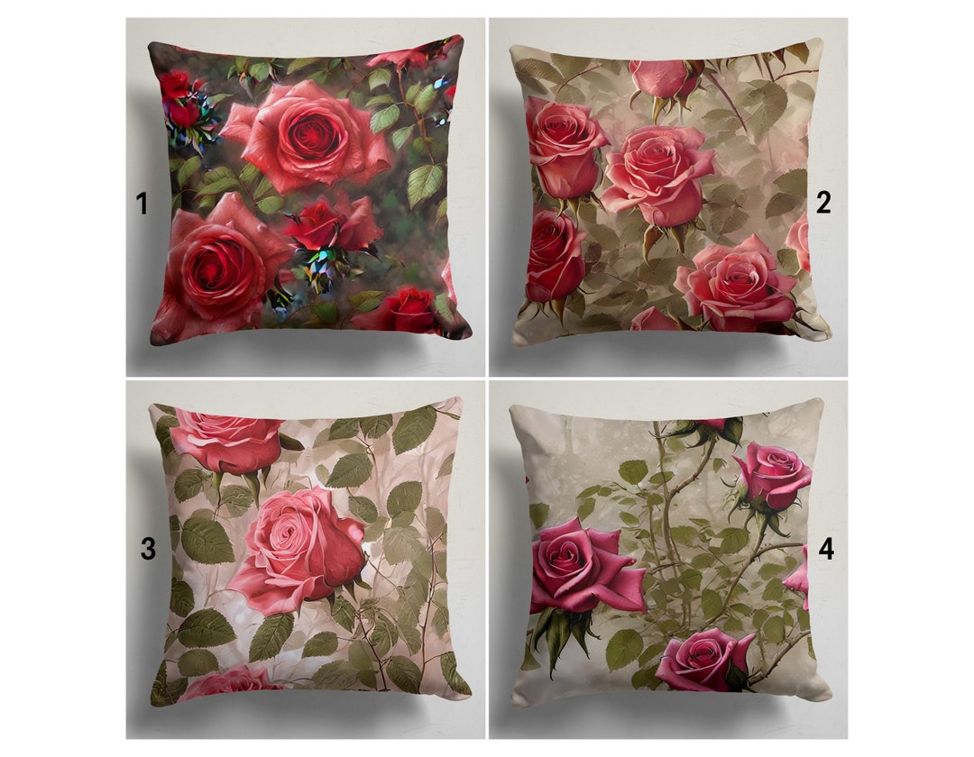 Pink Rose Pillow Case, Pink Floral Design Pillow Cover, Flower Pillow ...