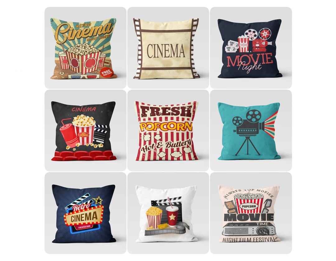 Cinema Throw Pillow Movie Night Pillow Cover Pop Corn Pillow - Etsy