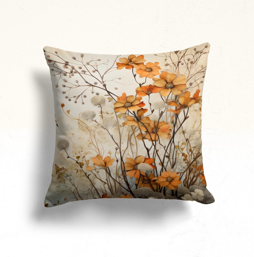 Wildflower Field Pillow Cover, Autumn Meadow Botanical Cushion Case ...